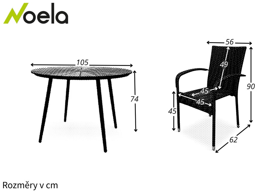 Noela Zahradní jídelní set Wilder + 4x ratanová židle Paris