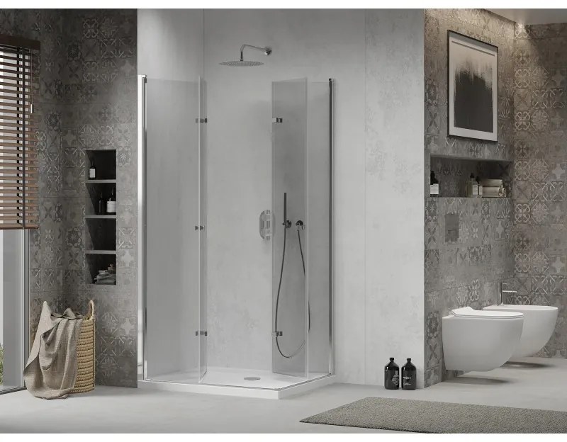 Mexen Lima Duo skládací sprchový kout 100 x 90 cm, Průhledné, Chromovaná + sprchová vanička Flat - 856-100-090-01-02-4010