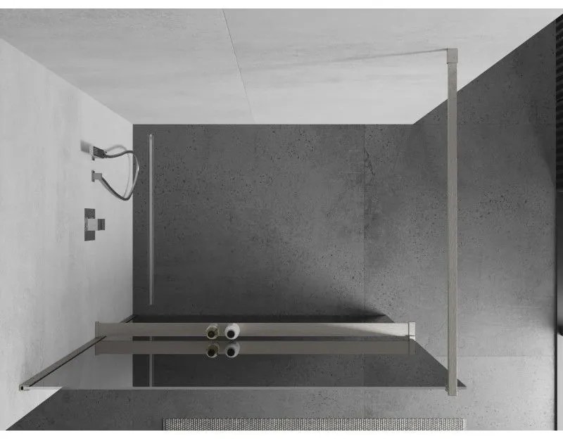 Mexen Kioto+, sprchová zástěna Walk-In s poličkou a věšákem 70 x 200 cm, 8mm sklo vzor zrcadlo, broušená ocel profil, 800-070-121-97-50