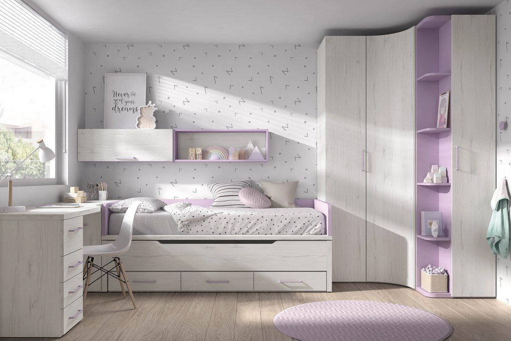 23mood - Dětský pokoj s postelí, psacím stolem a rohovou šatní skříní