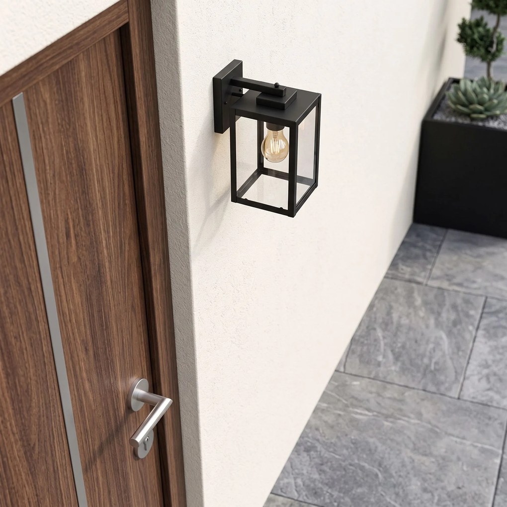Toolight Toolight, JNH038-1G, venkovní nástěnné svítidlo se skleněnými tabulkami, 1× E27, IP44, černá matná, OSW-56224