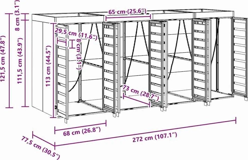vidaXL Úložný box na 4 popelnice Antracit 340 x 77,5 x 115,5 cm Ocel [3394775]