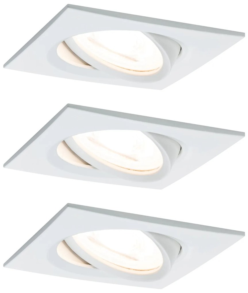 Paulmann 93490 LED Coin Nova rectangular, set bílých hranatých bodovek, 3x6,5W LED 2700K tříkrokové stmívání, 8,4x8,4cm