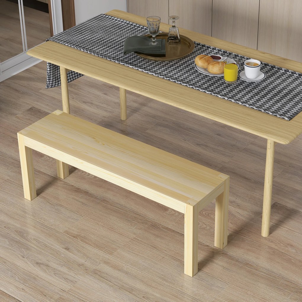 HOMCOM 2místná dřevěná lavice venkovského stylu, kuchyňská lavice do obývacího pokoje, do 240 kg, borovicové dřevo, přírodní, 120x33x45cm| Aosom