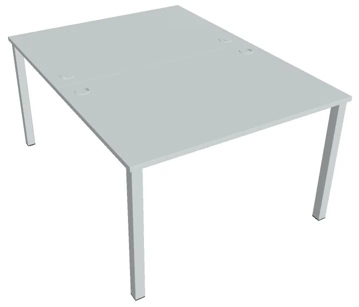 Dvojstůl pracovní rovný 120×160 cm - Hobis Uni USD 1200 Dekor stolové desky: šedá, Barva nohou: Stříbrná