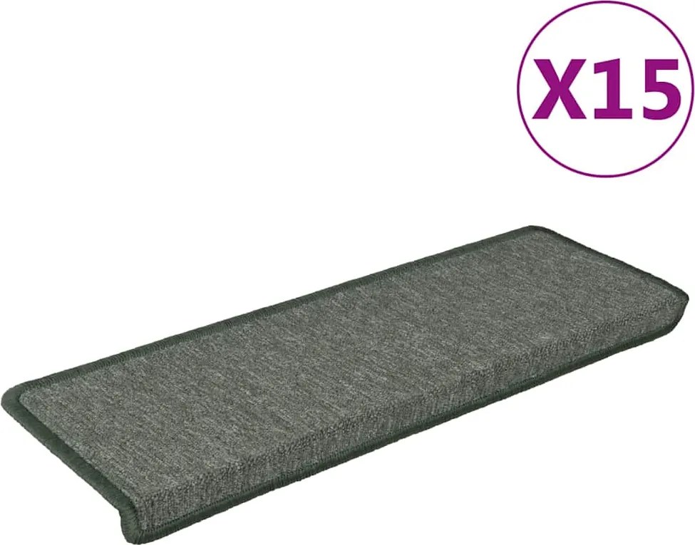 Schodové rohože 15 ks 65 x 21 x 4 cm tmavě zelené s obdélníkovým okrajem 326193