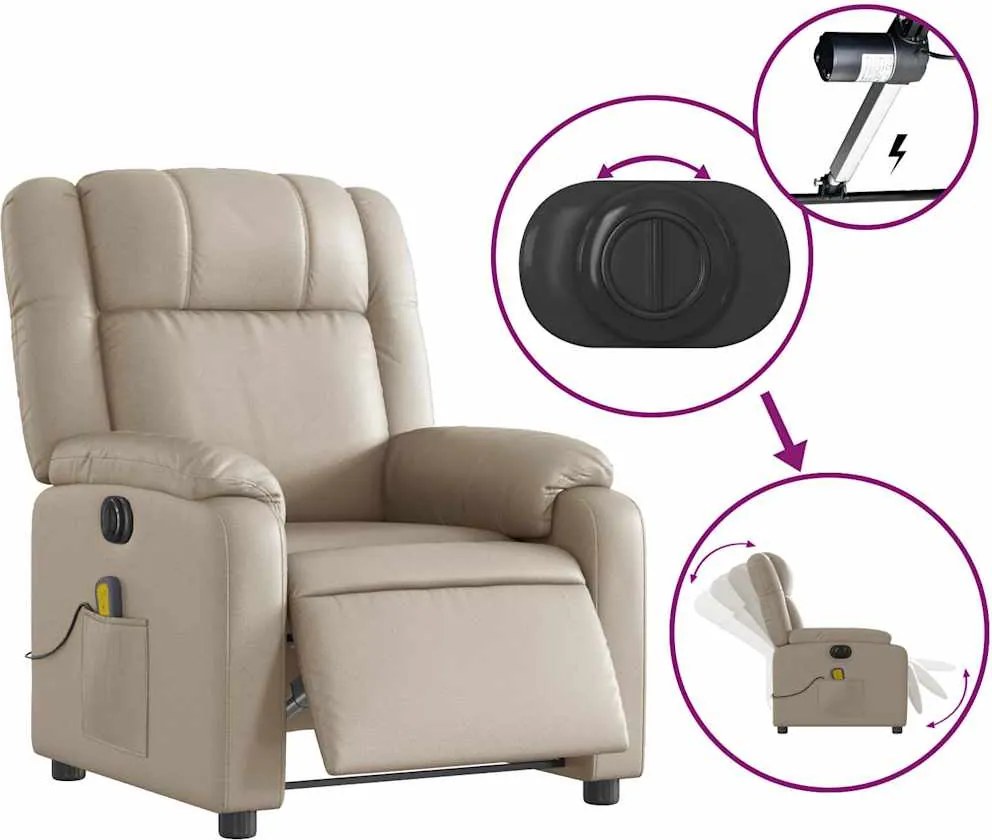 Elektrické masážní polohovací křeslo cappuccino umělá kůže 3205149