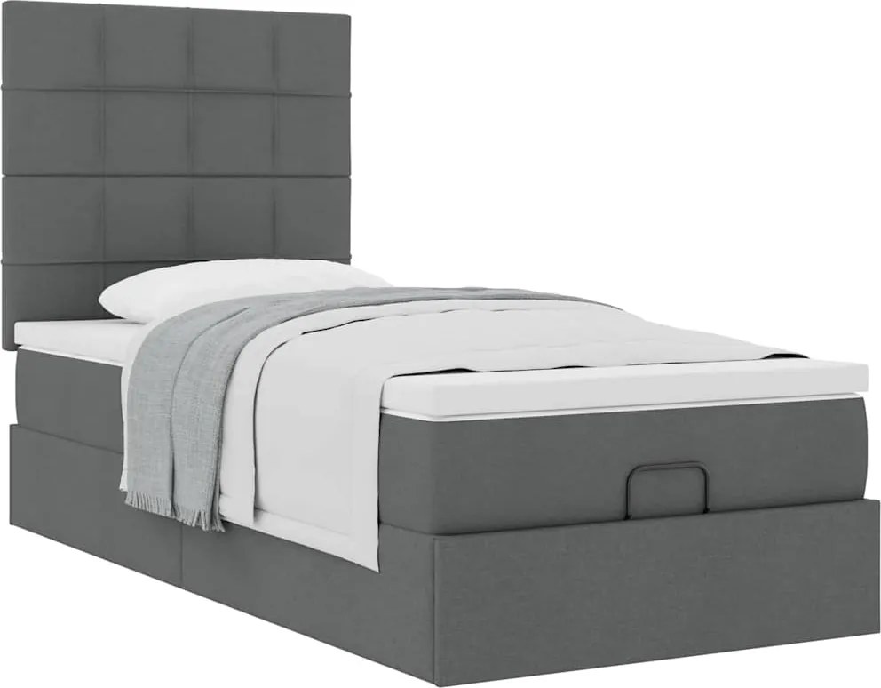 Osmanský rám postele s matrací tmavě šedá 100x200cm textil 3313134