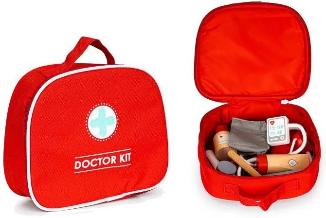 ECOTOYS Dětská dřevěná sada lékaře - lékařský kufřík 9ks