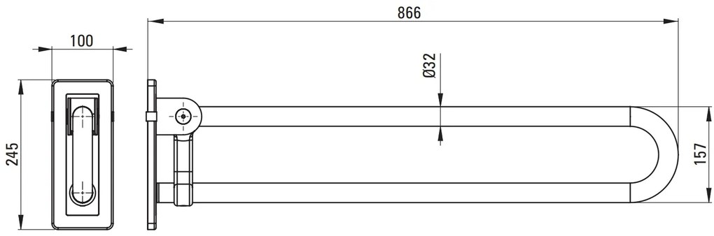Deante příslušenství, skládací držák na zeď 866x245 mm, chromová, DEA-NIL_043D