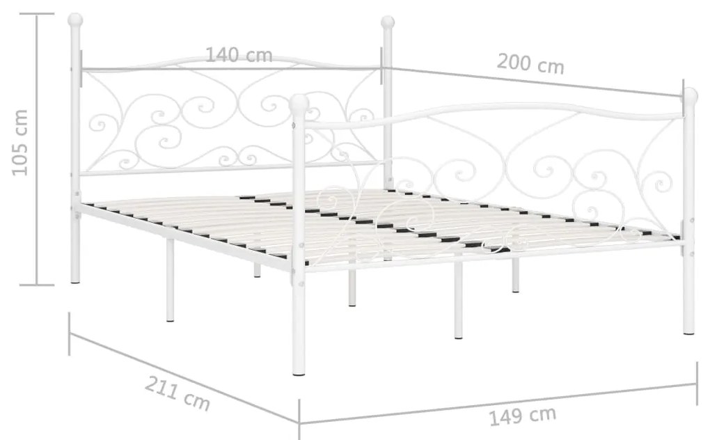 vidaXL Marketos Rám postele s laťkovým roštem bílý kov 140 x 200 cm