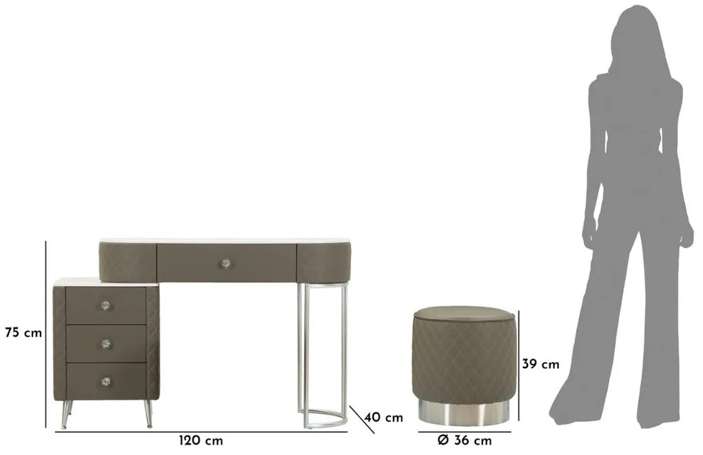 Designový toaletní stolek s taburetkou Pembroke II šedý