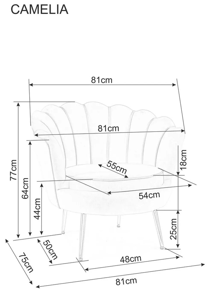 Sametové křeslo CAMELLIA 81 cm šedé