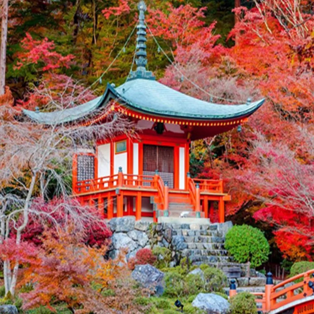 Ozdobný paraván Japonská zahrada - 145x170 cm, čtyřdílný, obustranný paraván 360°
