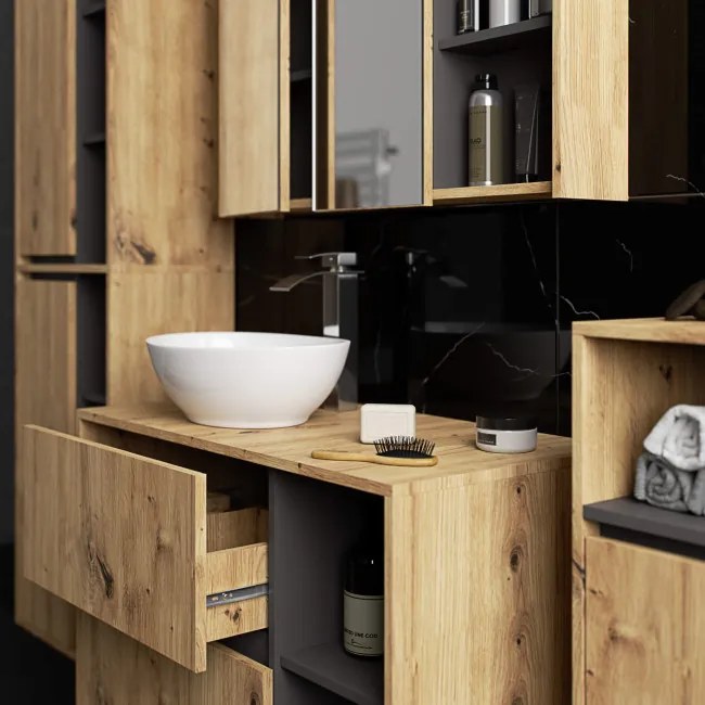Skříňka pod umyvadlo VAMI W90 2SZ dub artisan / garafitová / šedá