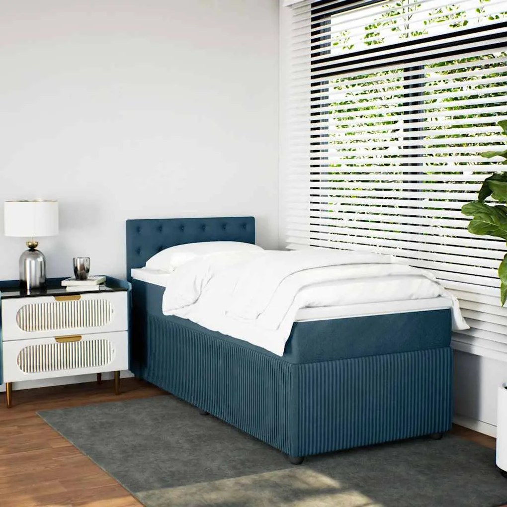 Box spring postel s matrací modrá 90 x 200 cm samet 3289942
