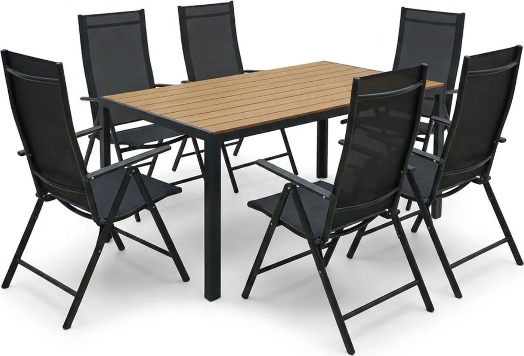 Vikio Zahradní set 150x90 pro 6 osob skládací židle V136-P přírodní
