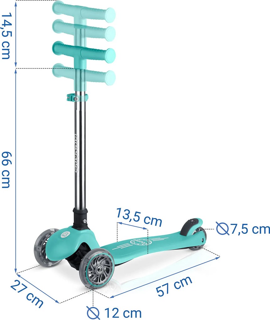 Ricokids Glow tříkolová balanční koloběžka pro děti, svítící ve tmě - tyrkysová