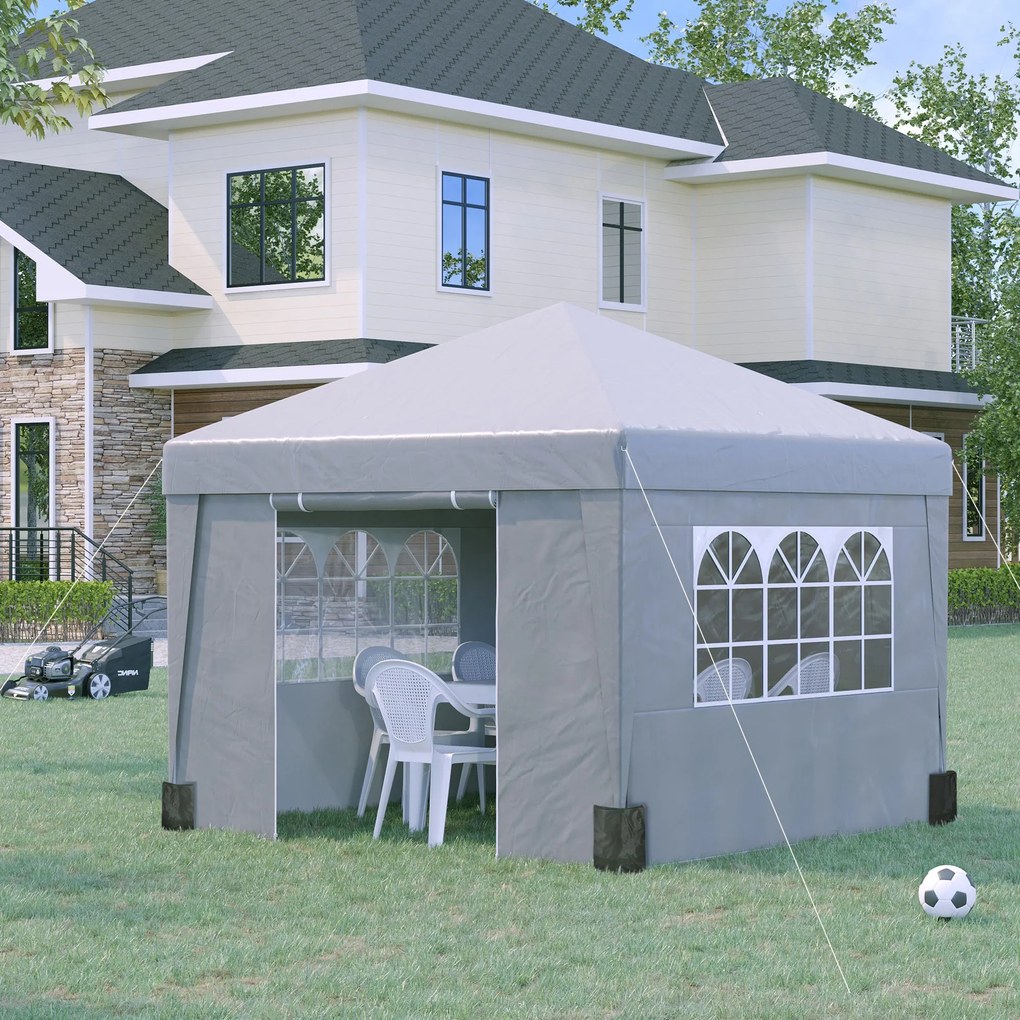 Outsunny Skládací Zahradní Altán s UV-30+ Ochrannou, 3 x 3 m, se Záclonami a Přepravní Taškou, Šedý | Aosom