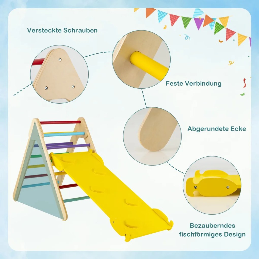 Costway Climbing Triangle Trojúhelníková dřevěná prolézačka s rampou Barevné