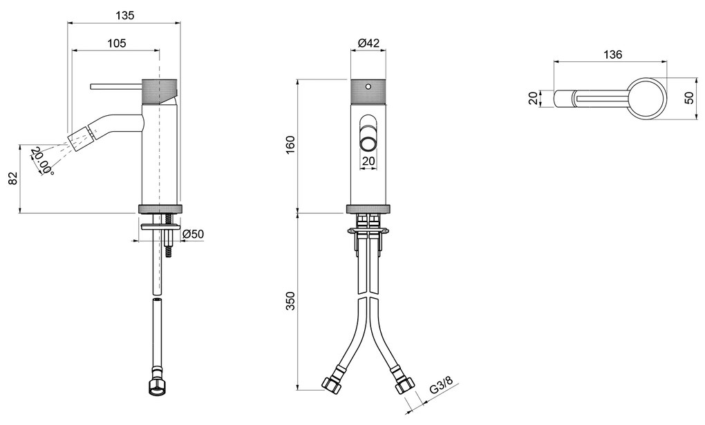 Sapho Ultrasan bidetová baterie stojánková bez výpusti chrom matná černá UT003VBC