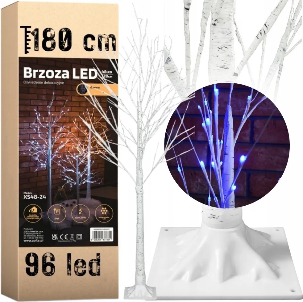 Vánoční stromek bříza led sváteční dekorace 180 cm 96 led vícebarevný