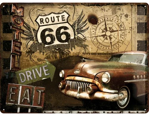 Postershop Plechová cedule - Route 66 (Drive, Eat) 30x40 cm