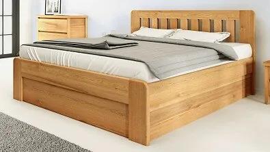Postel Postelia DENVER s úložným prostorem 160 x 200 dub - Dřevěná postel z masivu, dubové manželské dvoulůžko o šíři masivu 3,7 cm