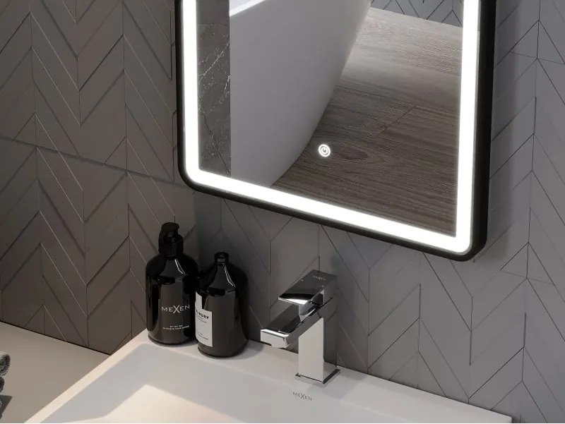 Mexen Coro koupelnové zrcadlo podsvícené 50 x 150 cm, LED 6000K, protimlhové, černý rám - 9817-050-150-611-70