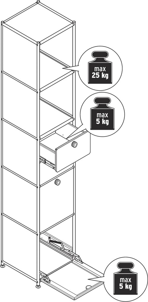Tchibo - Kovový regál »Cn3« se 2 výklopnými dvířky a 2 zásuvkami - barva: chrom