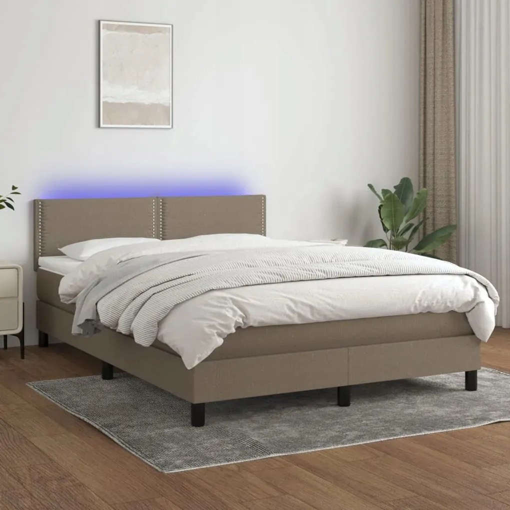 Box Spring Postel S Matrací A Led Textil Taupe Hladké s hřebíky 140 x 190