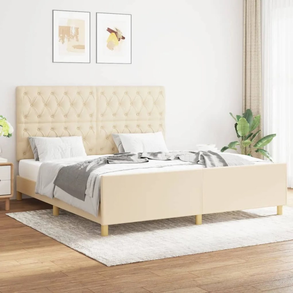 Rám postele bez matrace krémový 160 x 200 cm textil 3125313