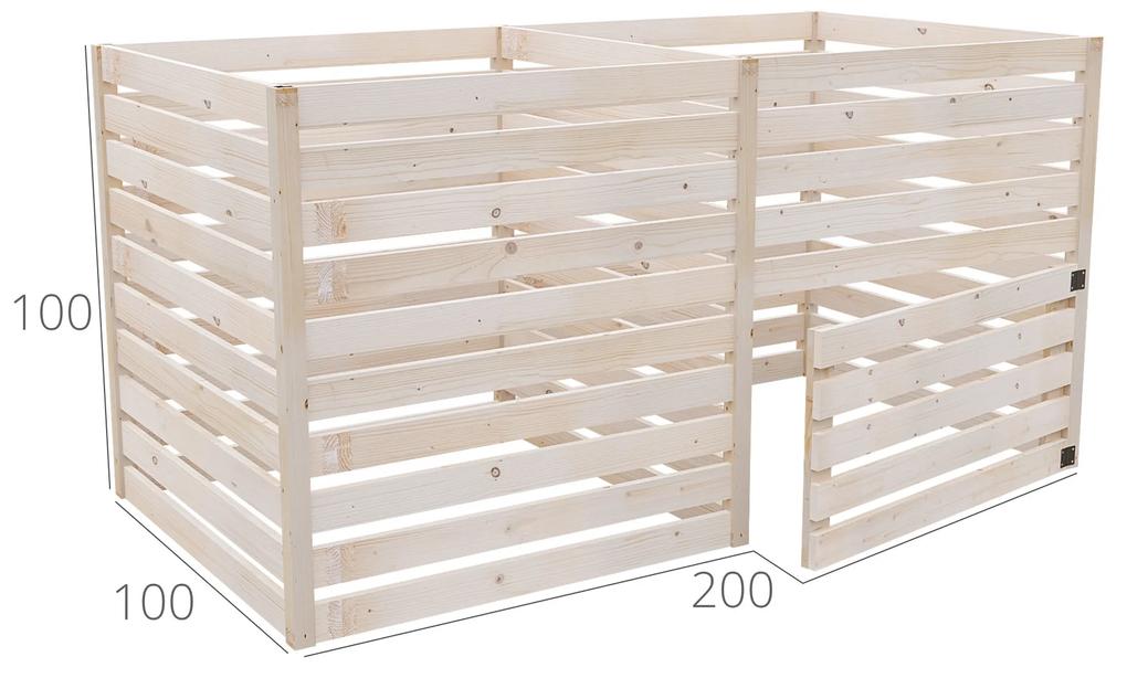 Dvoukomorový dřevěný kompostér - 200x100 cm