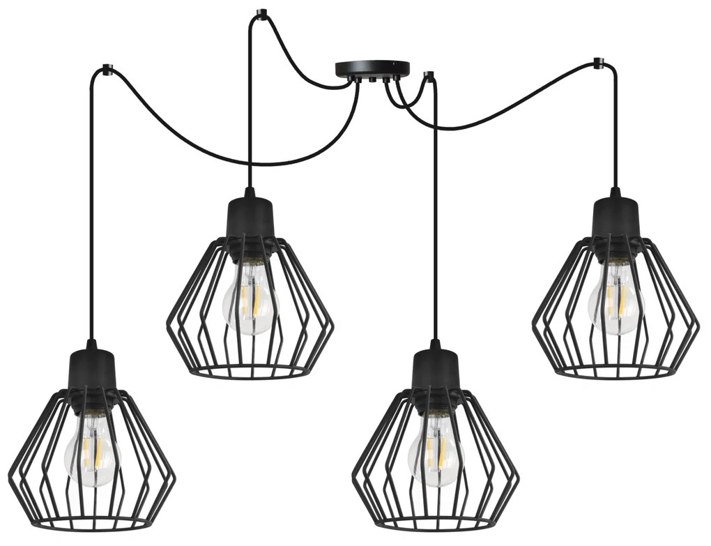 Light for home - Závěsné svítidlo na nastavitelných kabelech SPIDER NUVOLA 2502-4, 4x60W, E27, Černá