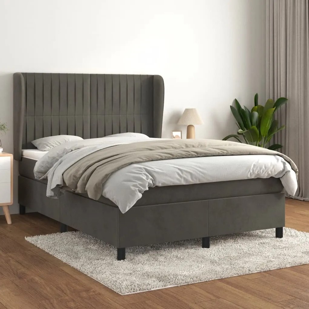 Box spring postel s matrací tmavě šedá 140x200 cm samet 3129334