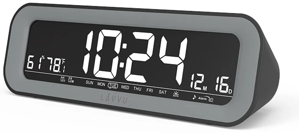Černý digitální budík LAVVU SMART do sítě s rádiem LAD4010