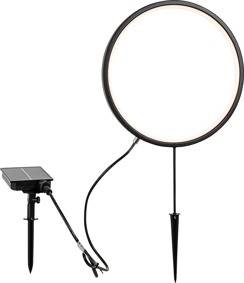 Sada 2 černých zahradních bodových svítidel 60 cm včetně dobíjecího LED a solárního panelu IP65 - Adalind