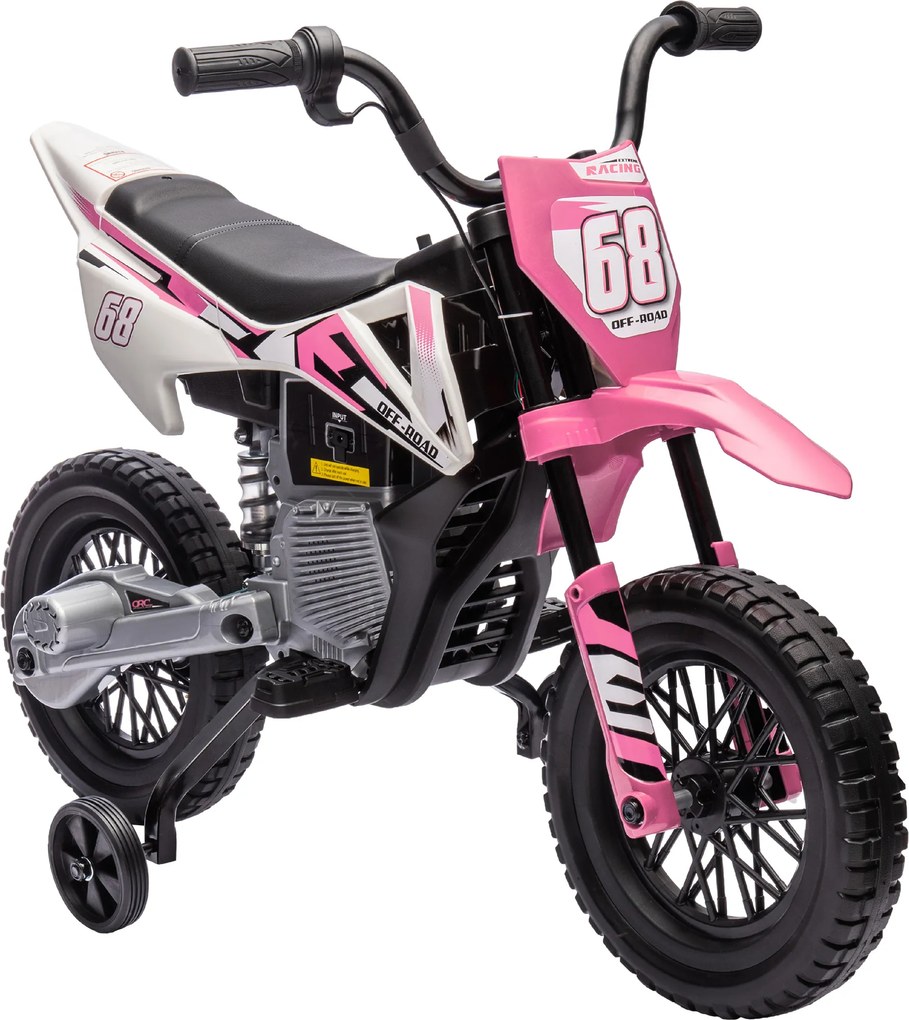 AIYAPLAY elektrická motorka pro děti, motokros pro děti 3 až 6 let, 2 motory, 12V, rychlost 5 km/h, 109,5x60x72,5 cm, růžová