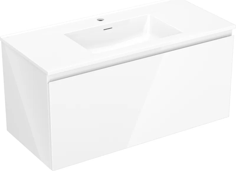 Mexen Orio, koupelnová skříňka 100 cm s umyvadlem Otis, 1 zásuvka, bílá lesklá, 91A10-10047-1-BF00-W18M00