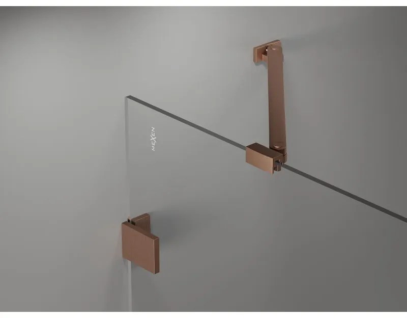Mexen Lunar, Pětiúhelníkový sprchový kout Mexen Lunar naklápěcí doleva 100 x 100 cm, 8mm čiré sklo, profil měděná matná, 831-100L-100P-65-00-L