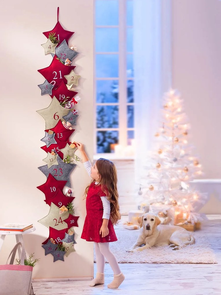 Adventní kalendář Hvězdy, bordó/šedý