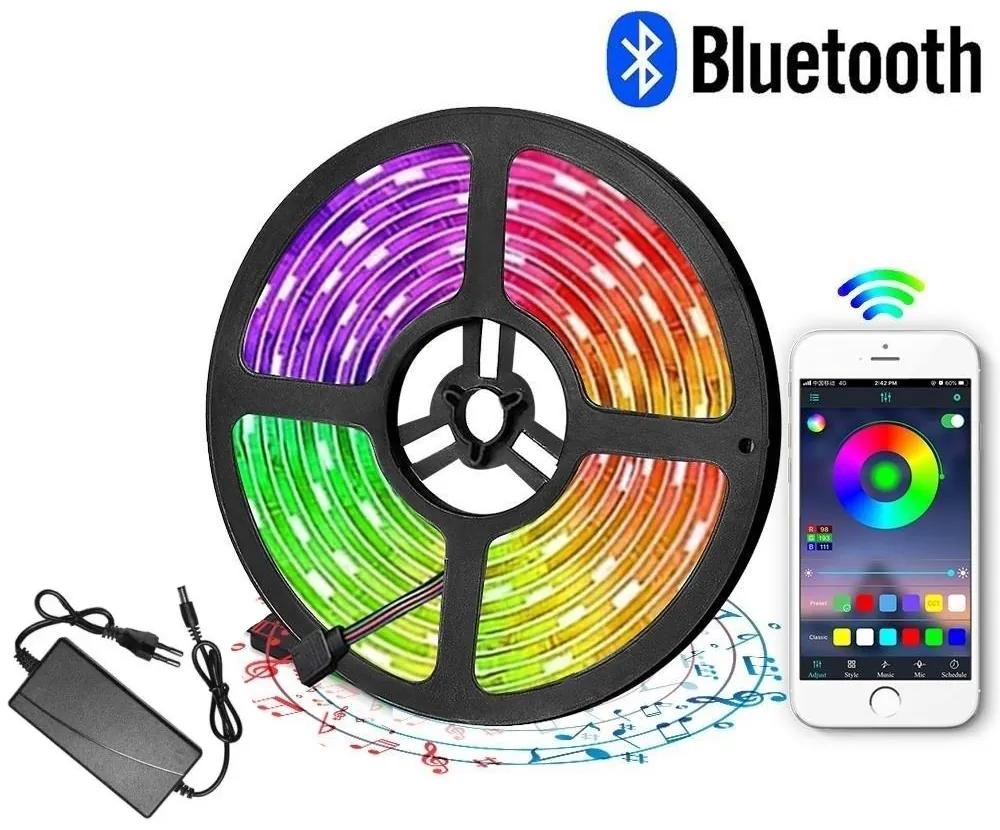 Barevný Bluetooth RGB LED pásek, IP65, 220V, 5m