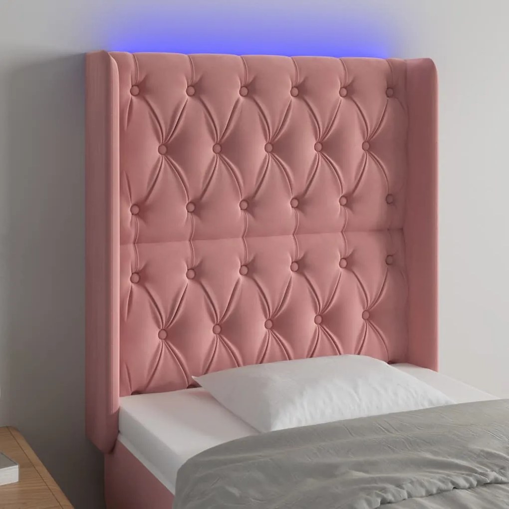 Čelo postele s LED růžové 83 x 16 x 118/128 cm samet 3124419