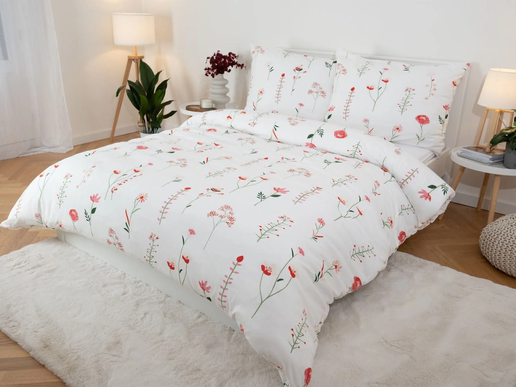 MK Lůžkoviny Francouzské povlečení Mako jersey – Vlčí máky bílé 220 × 200 cm, 2ks 70 x 90 cm