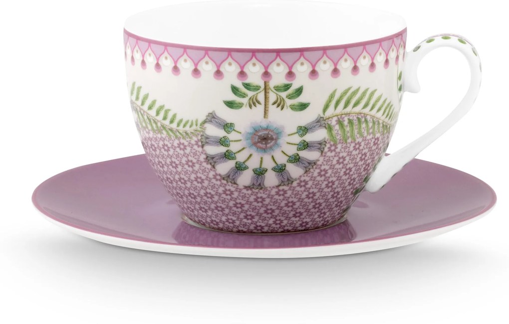 Pip Studio Lily &amp; Lotus cappuccino šálek s podšálkem 270ml, lila (Cappuccino šálek s podšálkem)