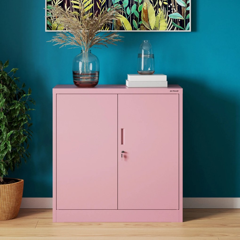 Nízká skříň na spisy a dokumenty, pudrově růžová, 900x930x400 mm: BEATA Fresh Style