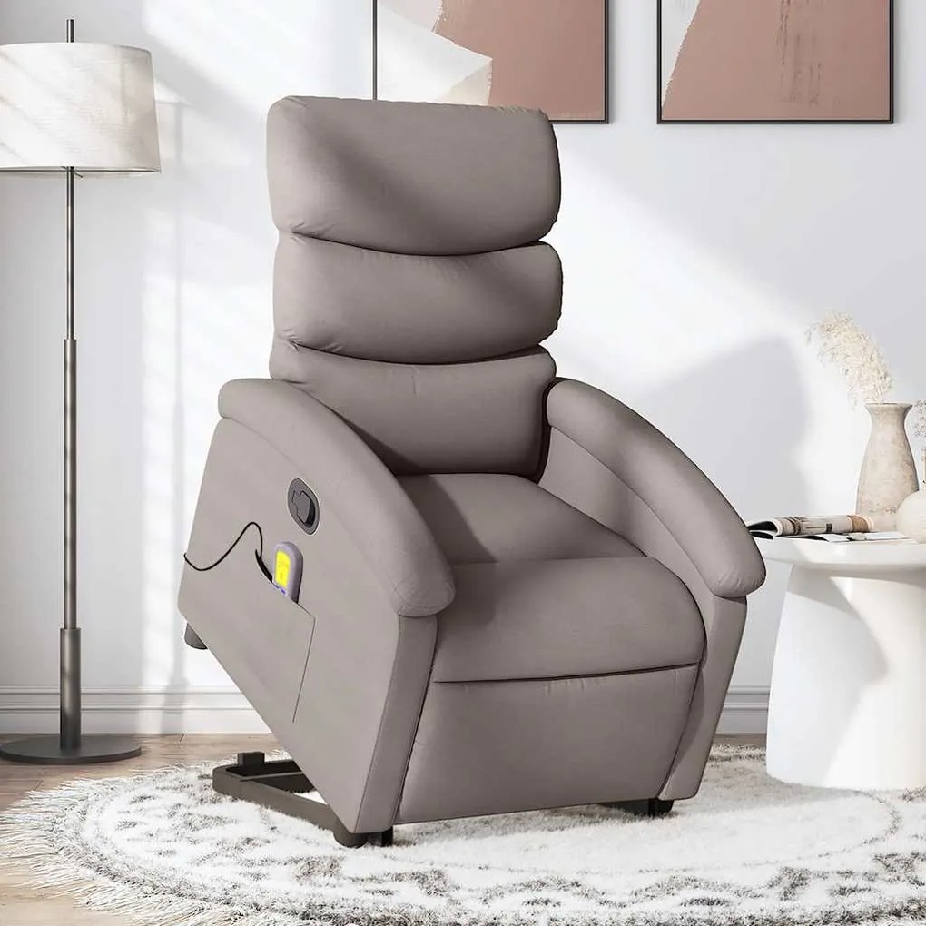 Zvedací masážní polohovací křeslo taupe textil 3203998