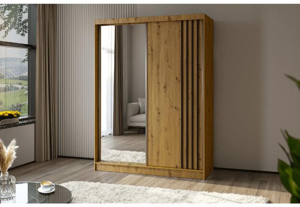 Zrcadlová skříň s lamelami Korina 160 cm Barva: Bílá / Bílá / Černá