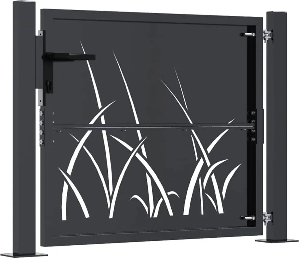Zahradní branka antracitová 100 x 75 cm ocelová, design trávy 153166