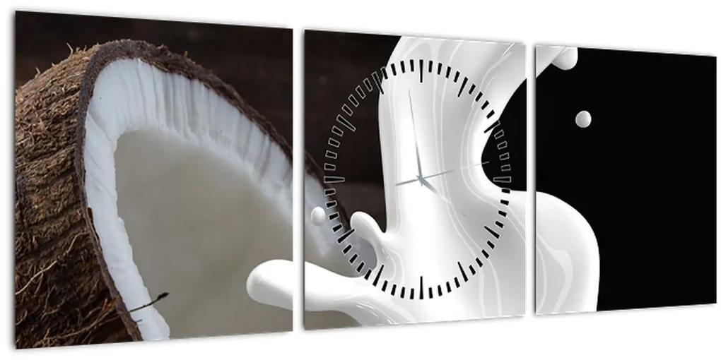 Obraz - kokosové mléko (s hodinami) (90x30 cm)
